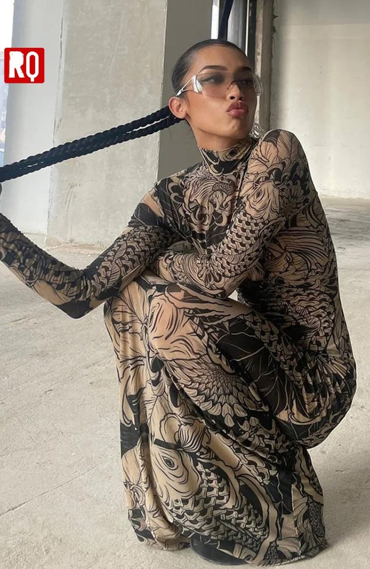 Japanese bodycon sheer mesh dress, revealing see through dress – rage quit